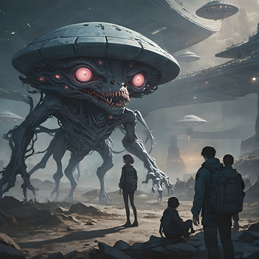 "Alien Guardians of Earth - Epic Sci-Fi Digital Art Print"