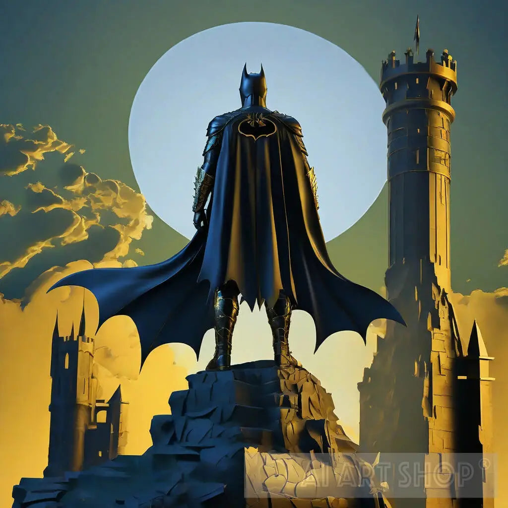 2D silhouette art of Batman wearing an heavy