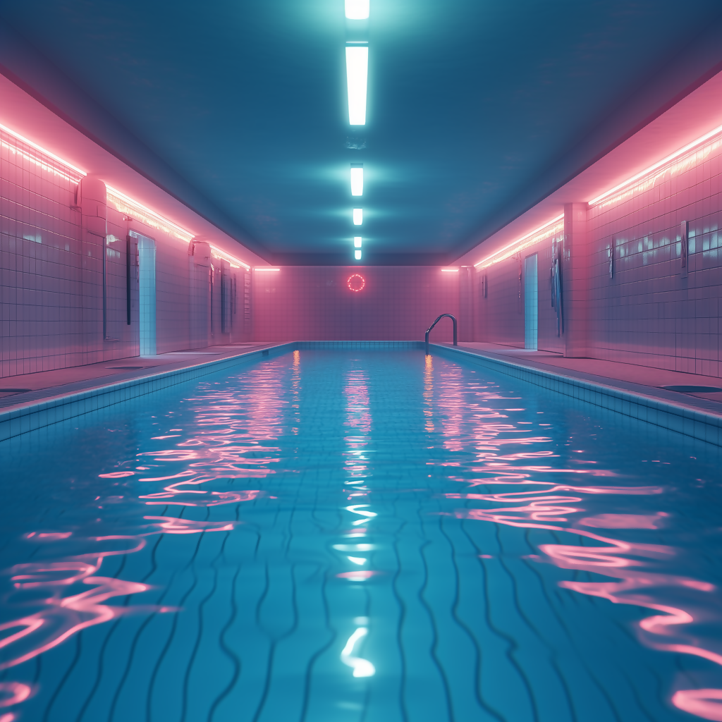 Neon Abyss Liminal Pool Art | Vaporwave Neon Wall Decor