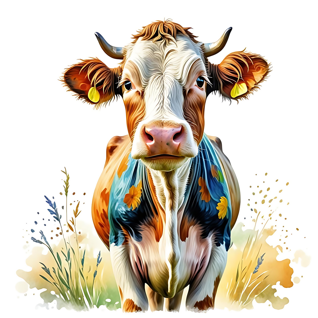 Charming Cow Watercolor Art - Colorful Wall Decor