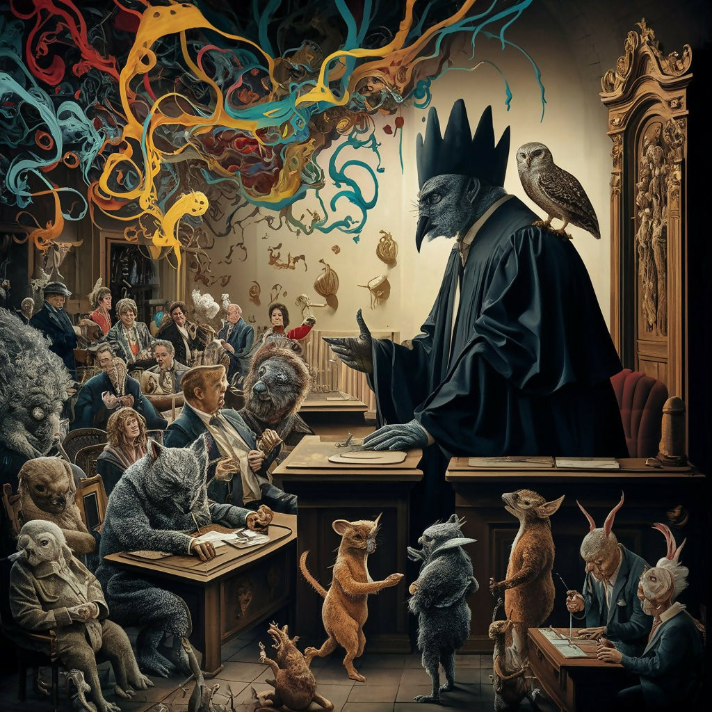 “The Animal Court: Whimsical Anthropomorphic Art Print”