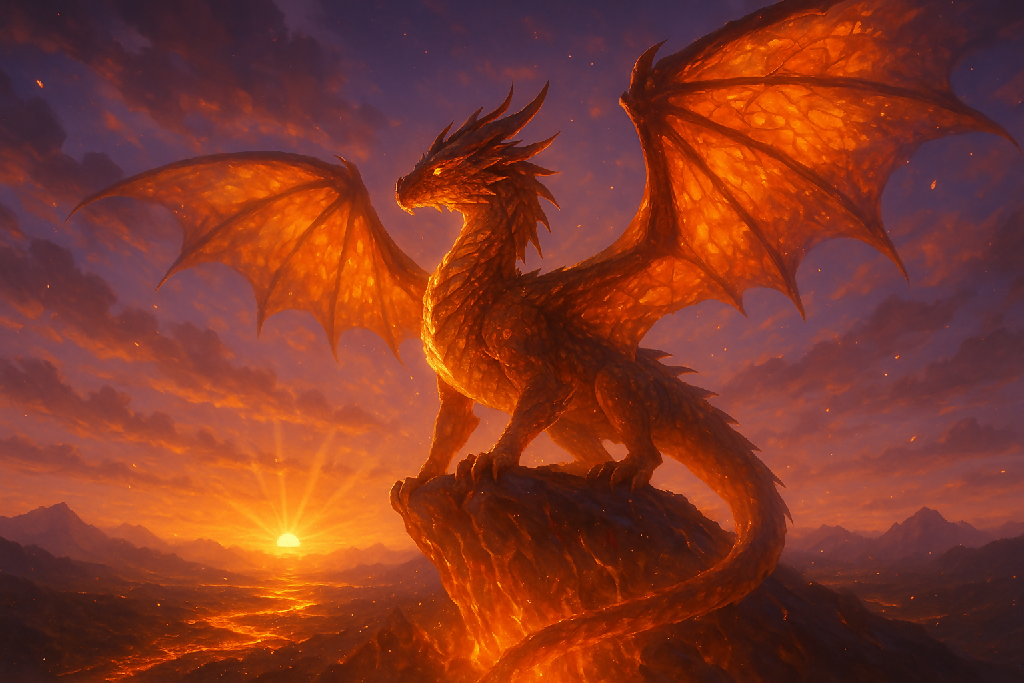Celestial Fire Dragon of Dawn – Epic Fantasy Digital Art