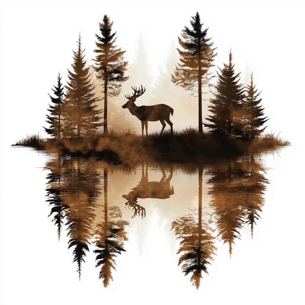 deer reflection in the water art