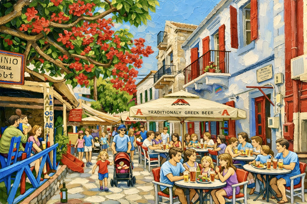 Lively Street Cafe Scene in Kefalonia