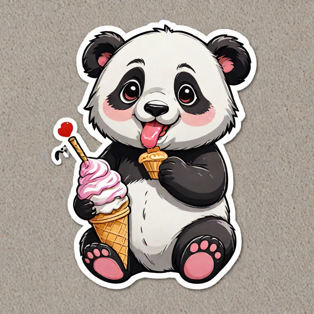 cute panda eating ice-cream
