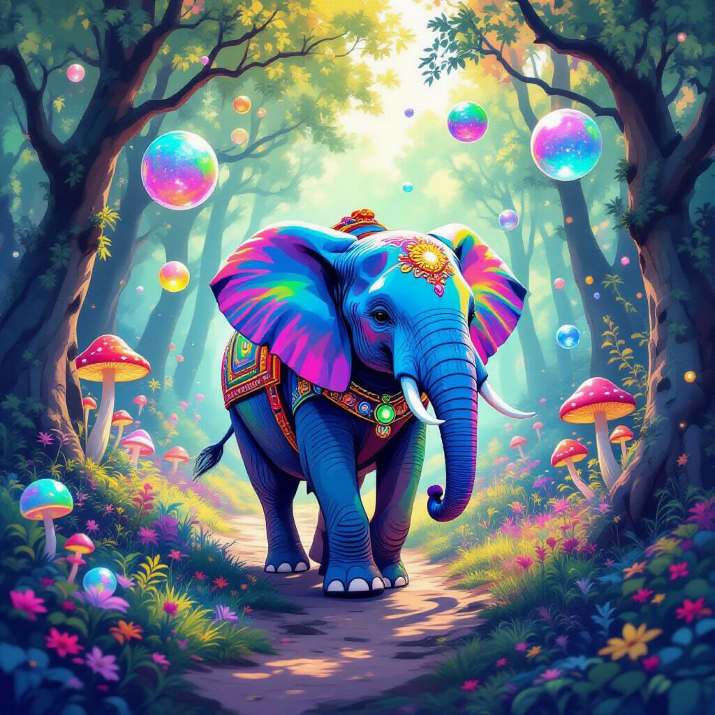 A rainbow-colored elephant