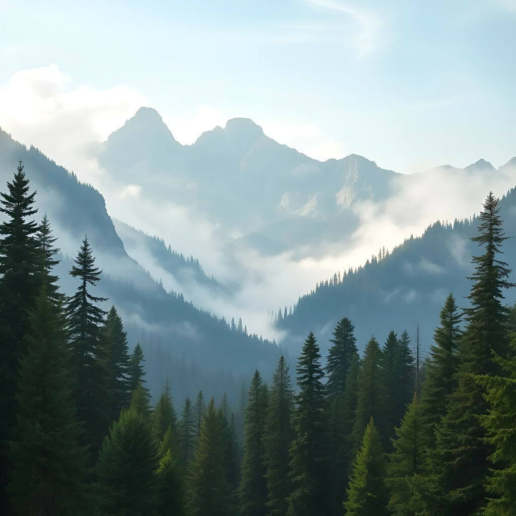 Echoes of Ascent – Cinematic Misty Mountain Landscape Art