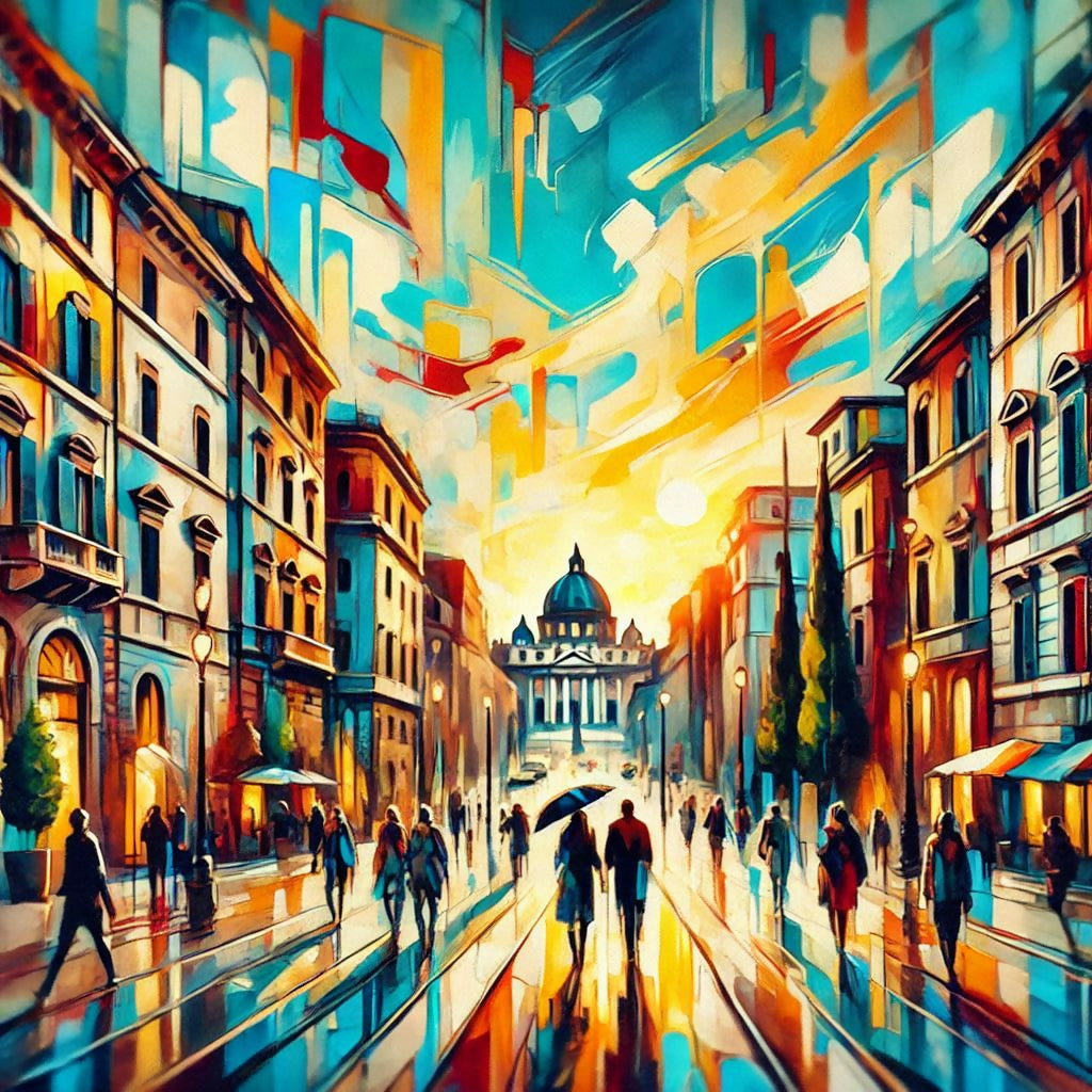 Cityscape, Street, People, Buildings, Sunset, Colorful, Umbrellas,