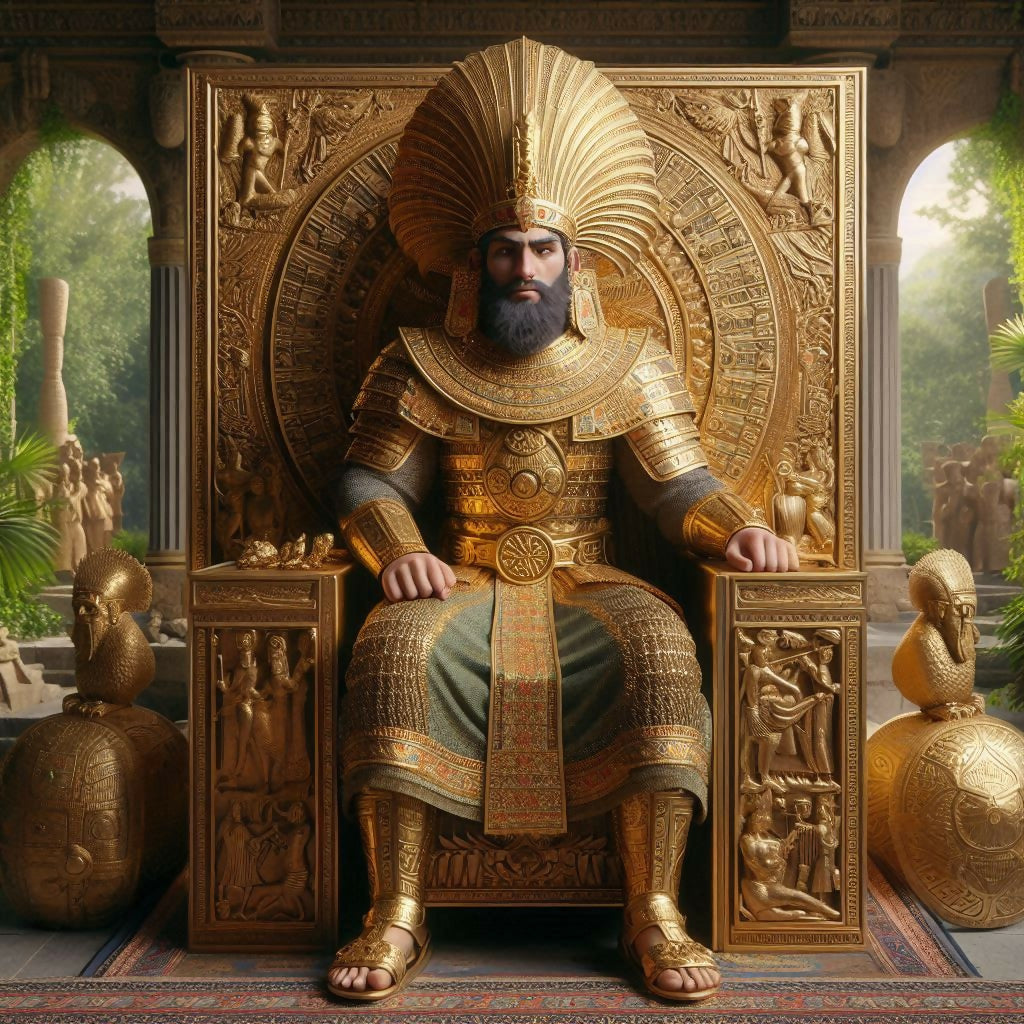 "Ancient Golden Emperor on Throne – Regal Fantasy Digital Art ...
