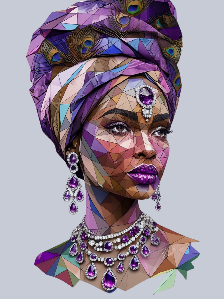 Regal Elegance Of Geometric Portrait with Amethyst Jewels