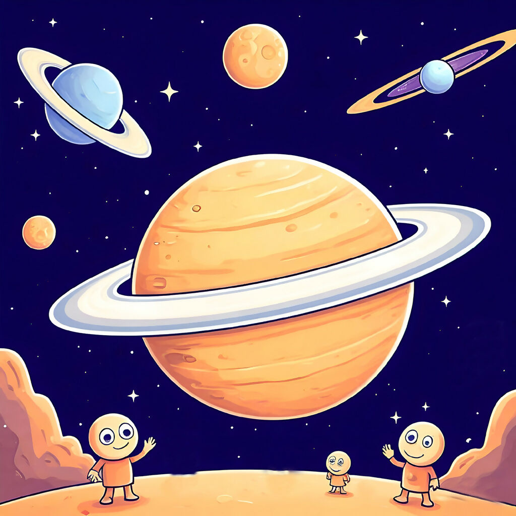Cosmic Cartoon Adventure - Whimsical Space Illustration