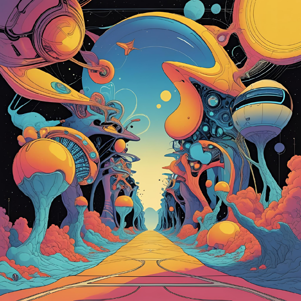 Psychedelic Space Highway: Futuristic Art & Surreal Landscape