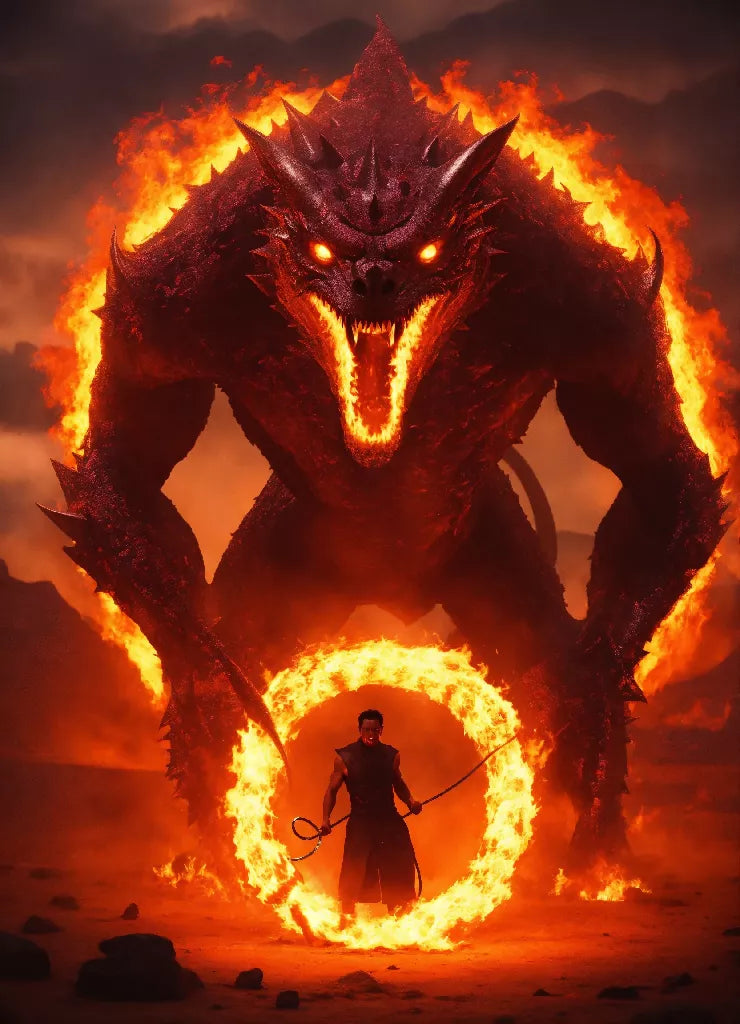 Title: The Inferno Sovereign: A Majestic Blue and Red-Scaled Fire Drag