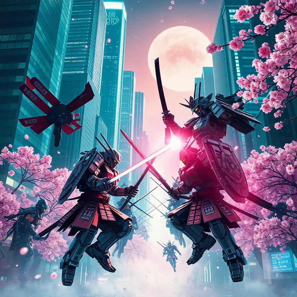 Futuristic Samurai Robot Battle – AI-Generated Cyberpunk Art | AI Art