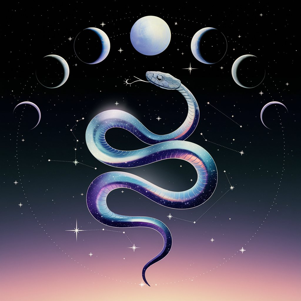 Moon phase iridescent snake art