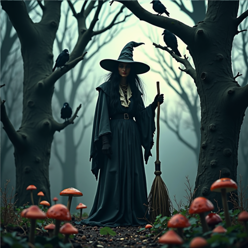 Halloween, Witch, Raven, Forest, Gothic