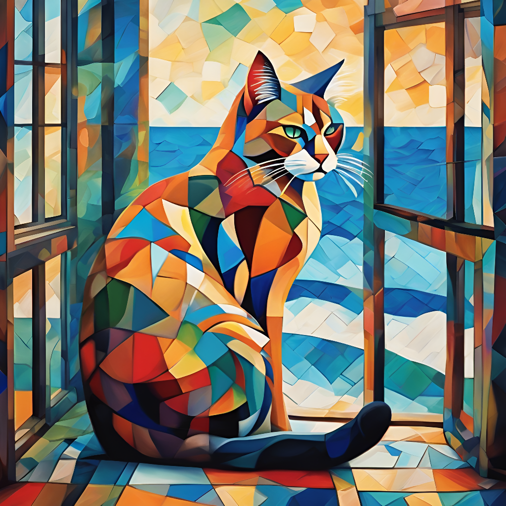 Abstract Painting of Cubism Style Cat