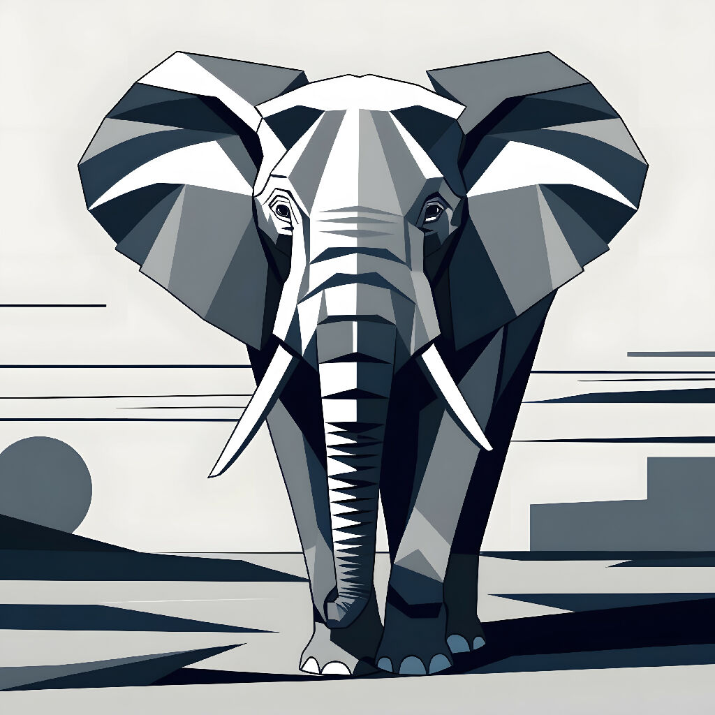 Cubist Elephant: Geometric Fragmentation in a Minimalist Landscape