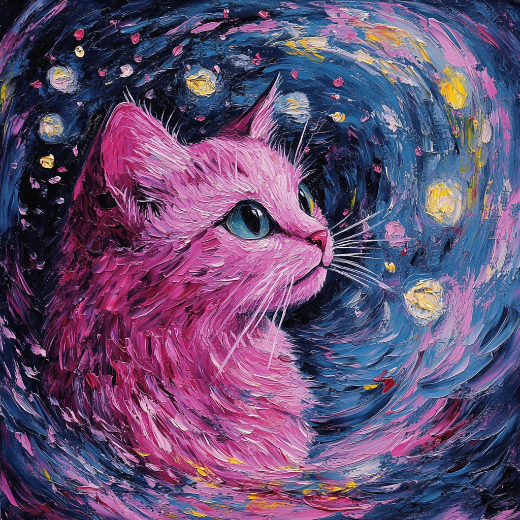 Starry night pink cat art