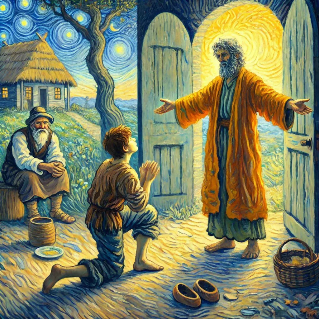 Peinture de type Van Gogh de l'enfant prodigue revenu à la mais...