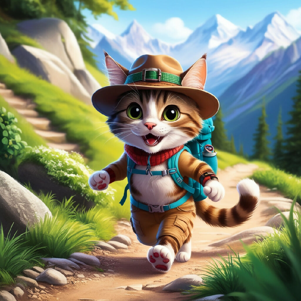 Captivating Feline Explorer: Whimsical Trekking Cat Art
