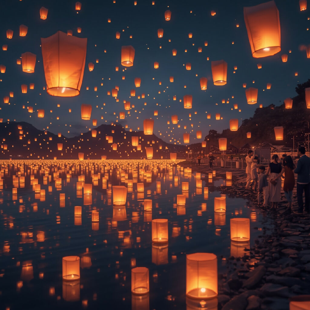 “A dreamy Taiwan Lantern Festival with floating lanterns lighting u...