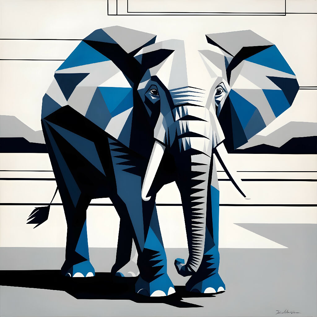 Cubist Elephant: Geometric Fragmentation in a Minimalist Landscape
