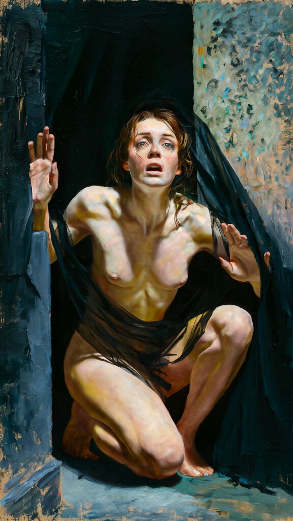 Expressionist Nude Art Of Scared Naked Woman