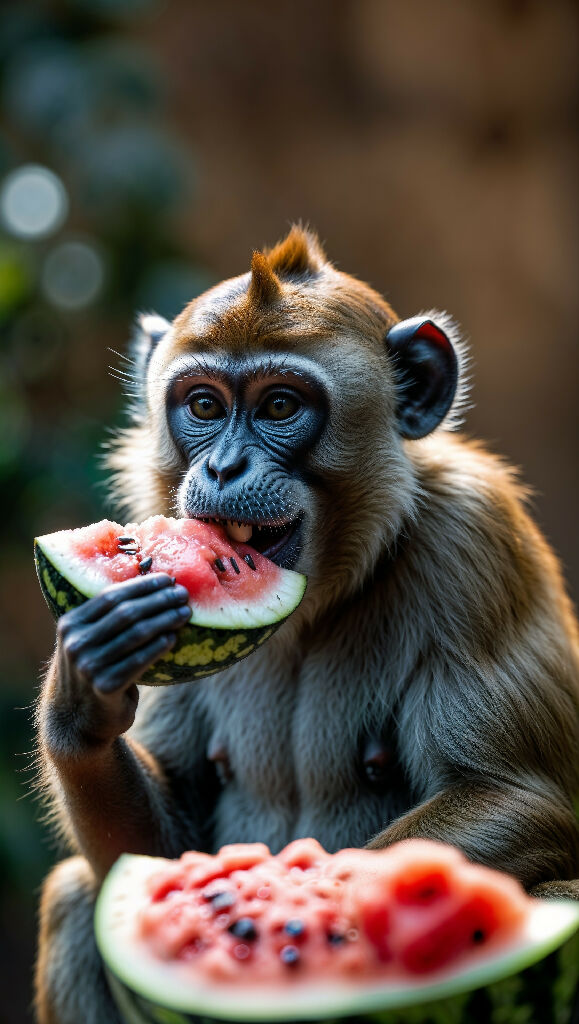 Monkey Eating Watermelon – Fun & Lively AI Artwork