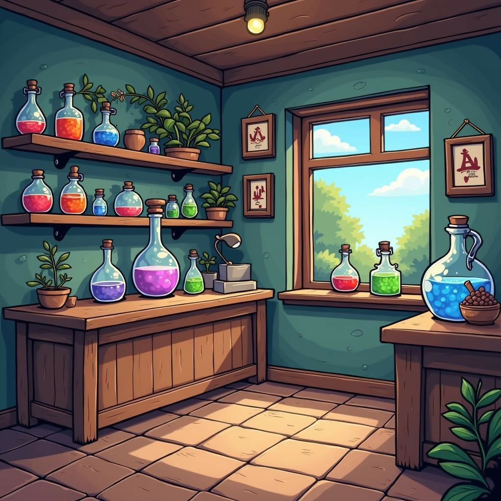 Magical Potion Shop | Cartoonic Artwork of Bubbling Concoctions and...