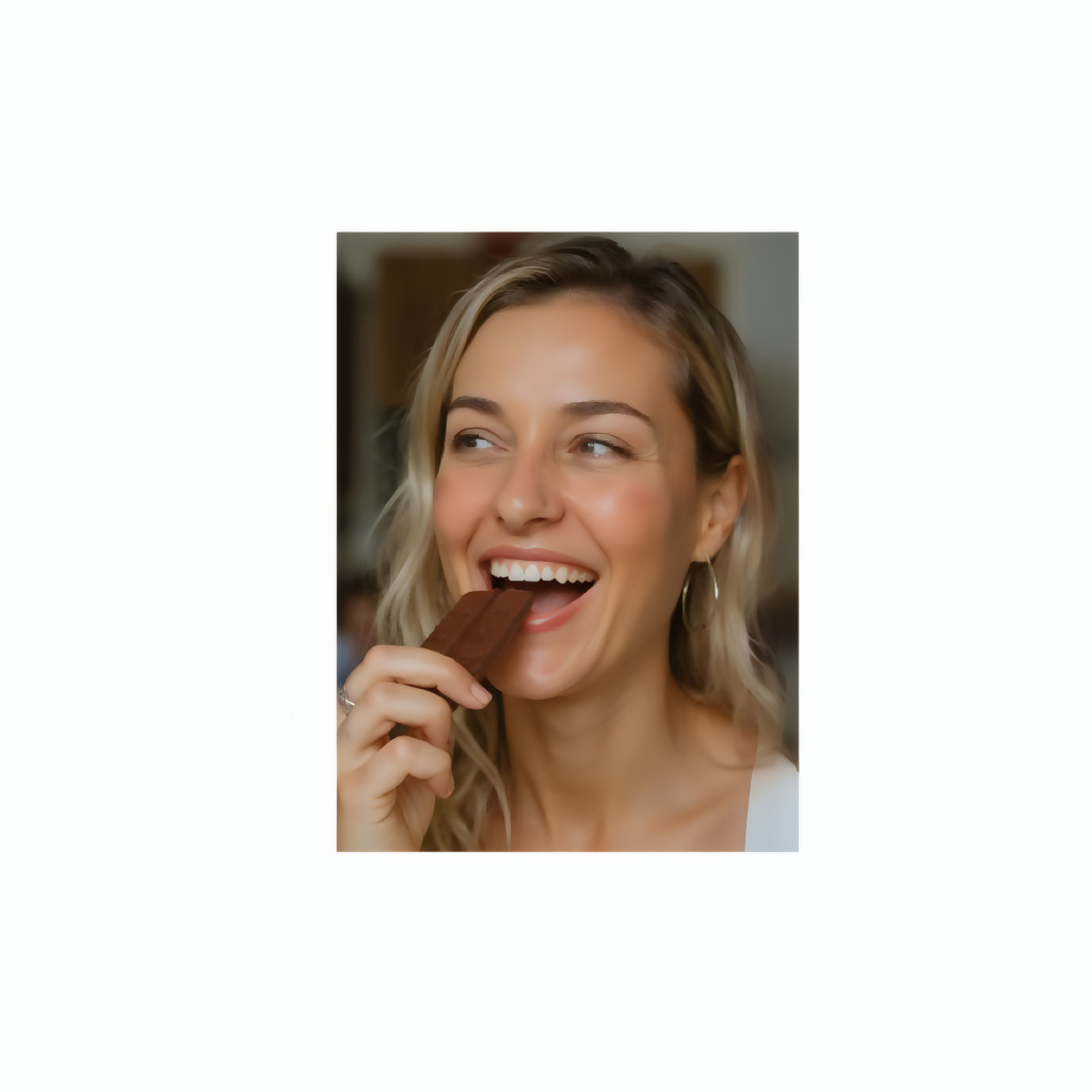 Golden Glow Woman Eating Chocolate - Realistic Portrait