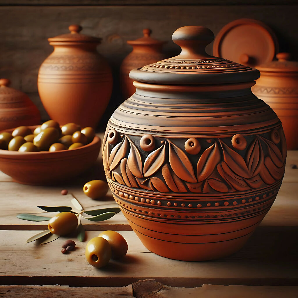 natural clay jar, olive preservation jar, rustic kitchen decor, han...