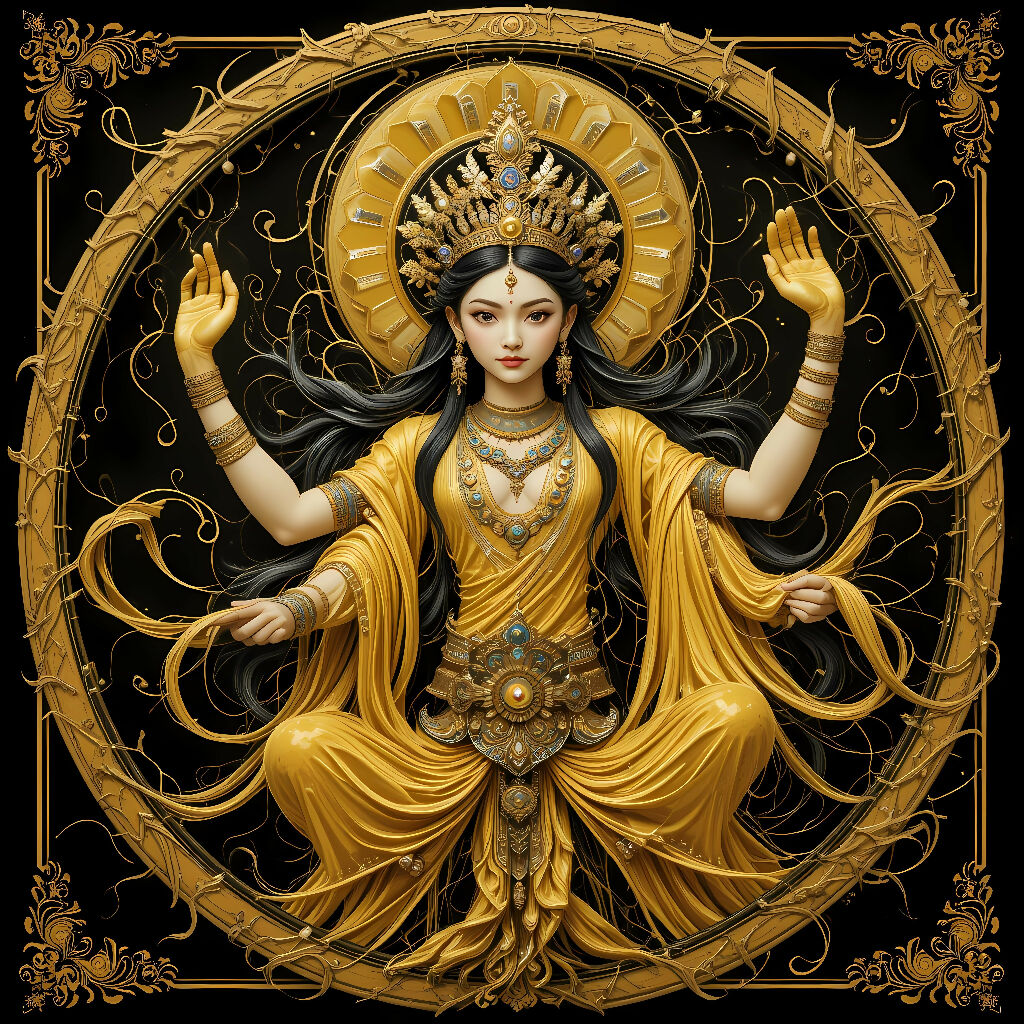 Ai generated art, fantasy art, mythical art, liquid gold goddess 07