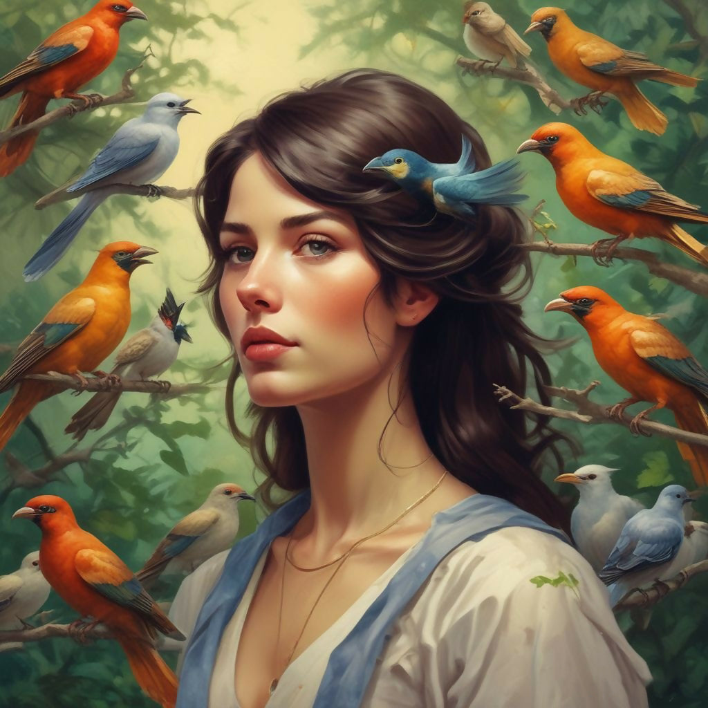 Woman's portrait with birds #2