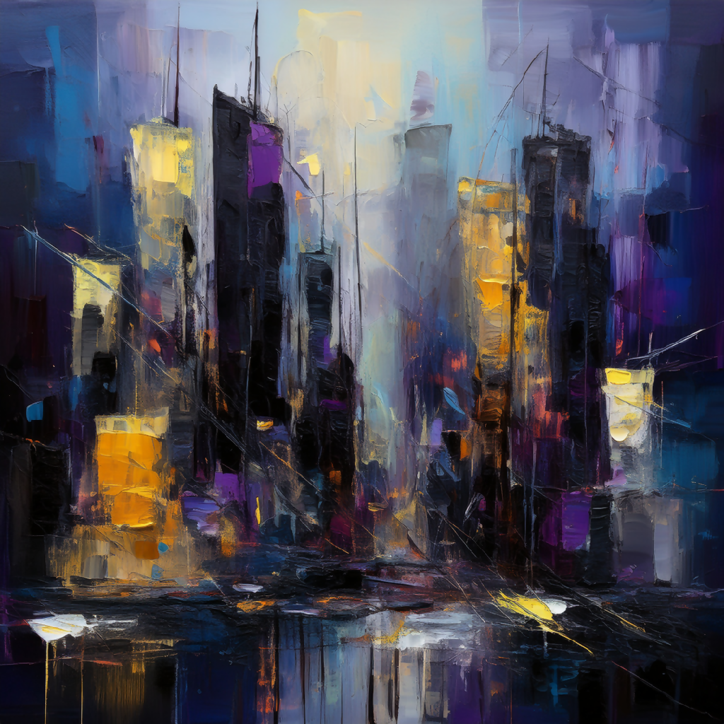 Abstract art, cityscape, city, buildings, street, dark, , Ai painti...