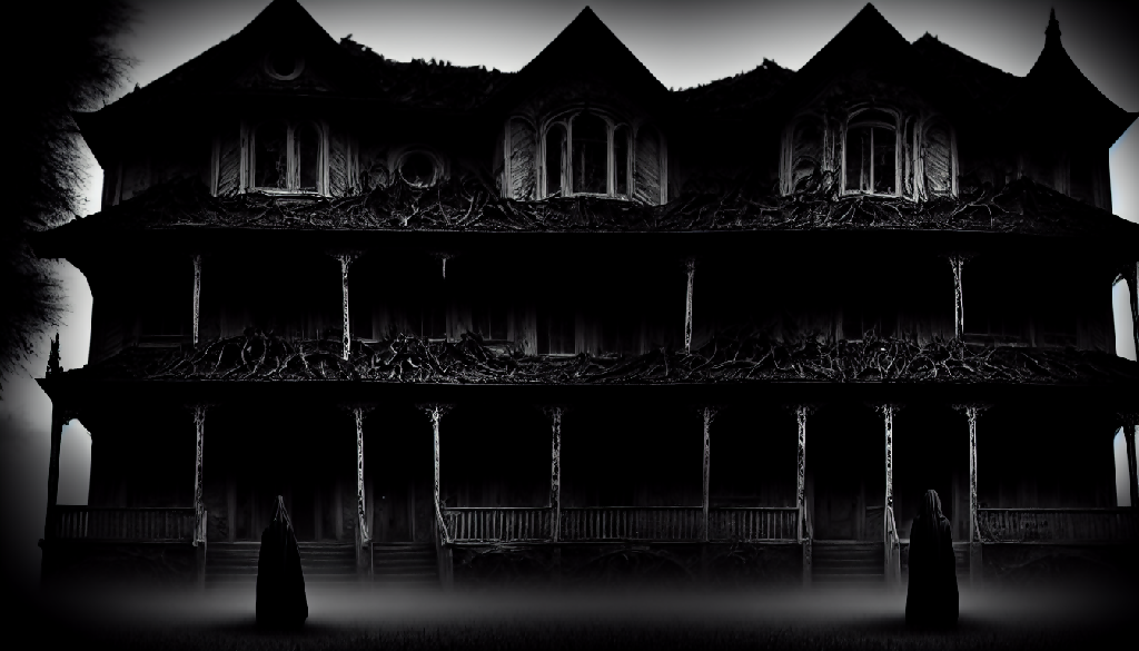 Creepy Spooky House with Shadow Figures