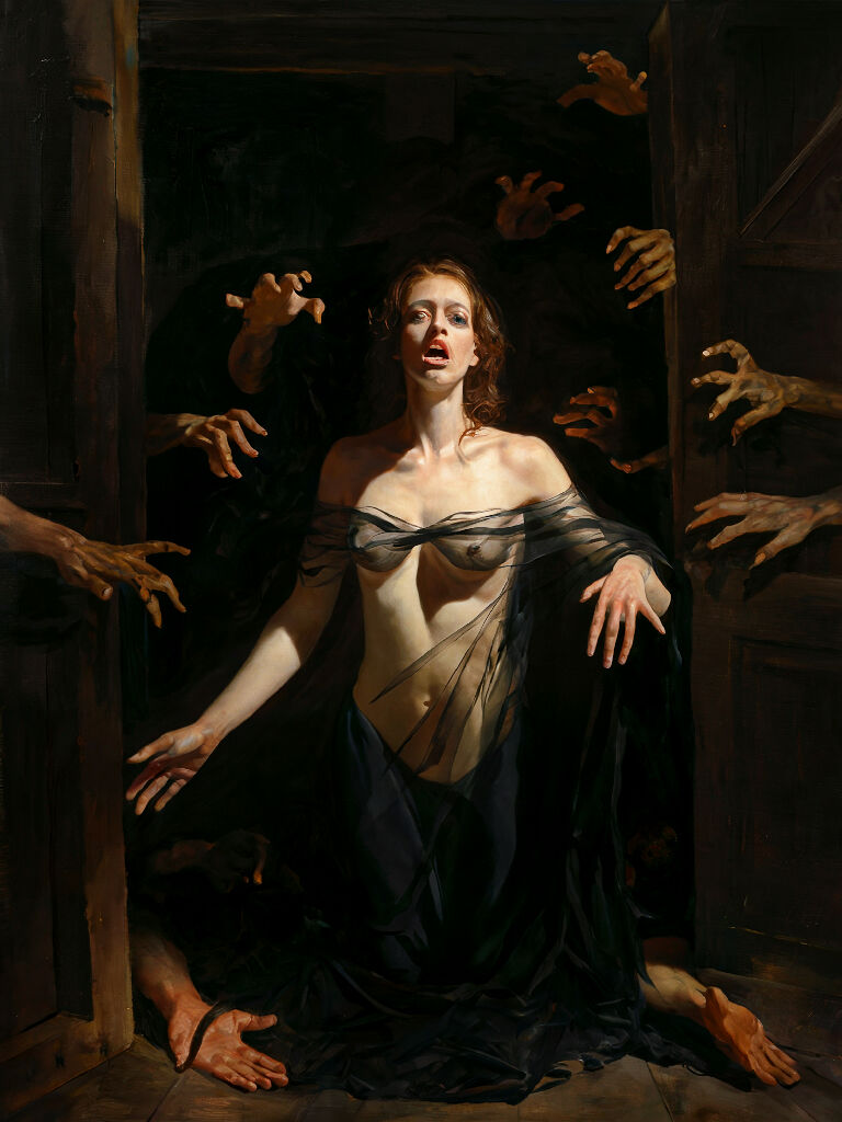 Expressionist Nude Art Of Scared Naked Woman