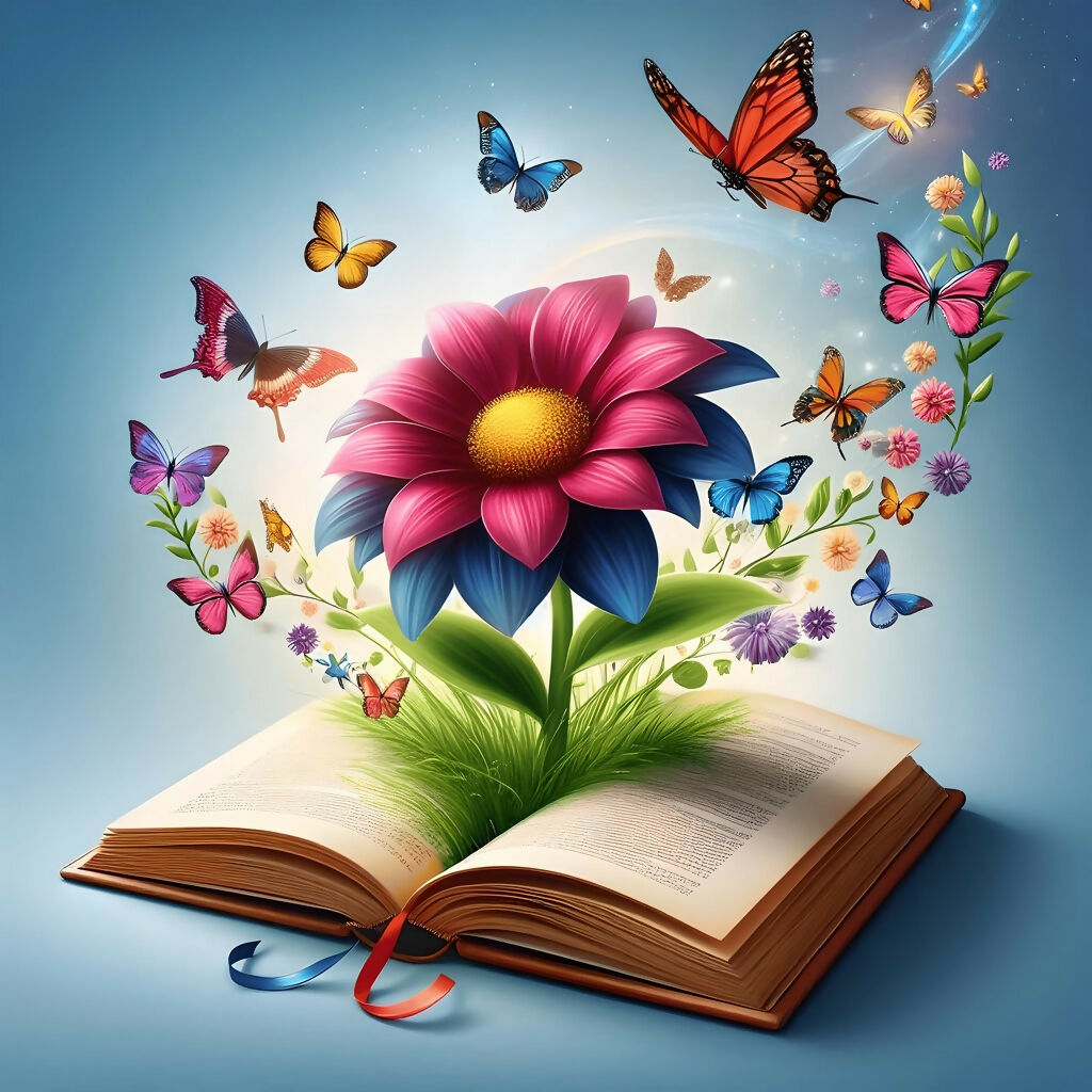 Bloom of Imagination – AI Art of Magical Flower Emerging from Book