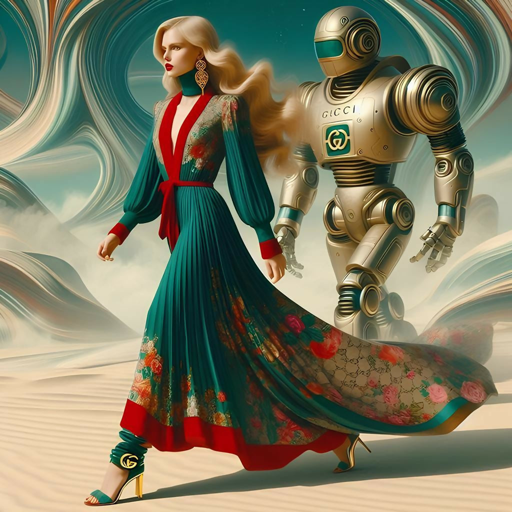 woman with a bodyguard robot