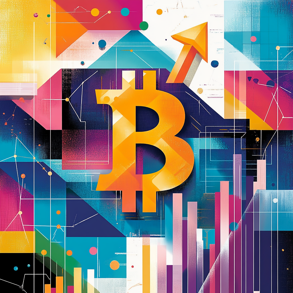 Cubism,illustration,BTC,Bitcoin,stock,exchange,market,chart,green s...