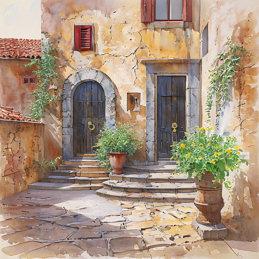 Charming Italian Doors Watercolor: Tuscan Architecture Digital Art ...