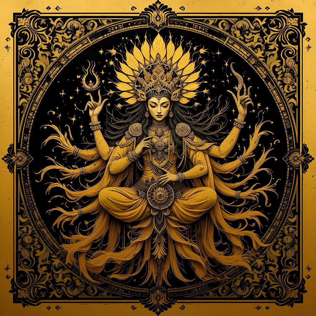 Ai generated art, fantasy art, mythical creatures, liquid gold godd...