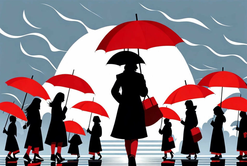 Red Umbrellas, Black Coats: Celebrating Individuality in a Rainy Ci...