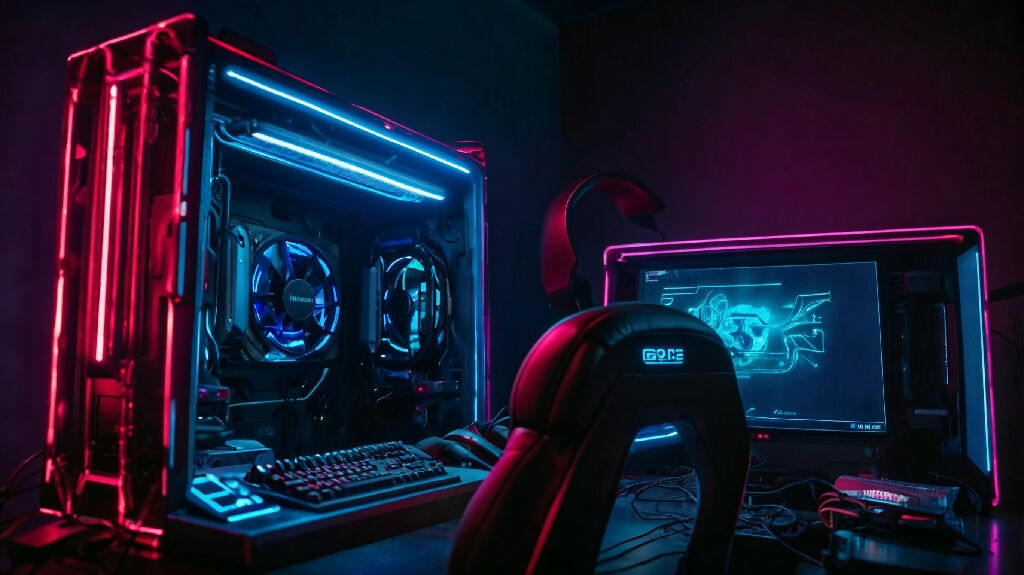 A custom PC gaming system with neon glow 4