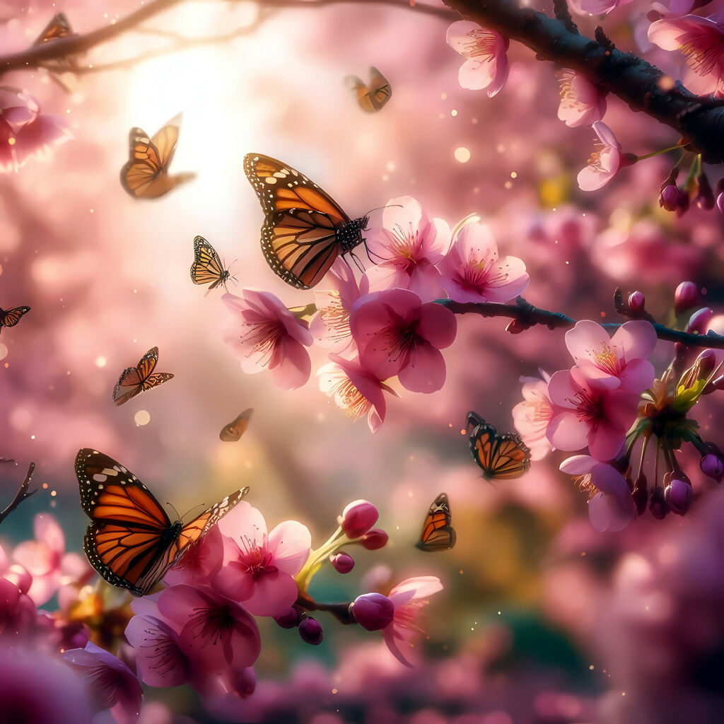 Whispers of Spring – Monarch Butterflies & Cherry Blossoms | Na...