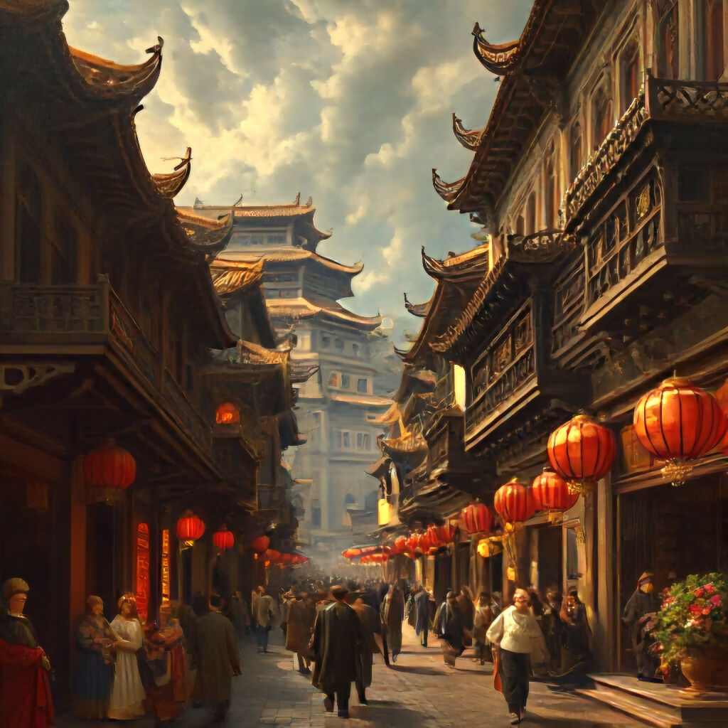 Baroque Art - China Street in 1500s | Vibrant Historical Scene with...