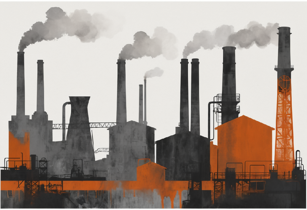 Industrial Horizon | Minimalist Abstract Artwork of Factory Decay