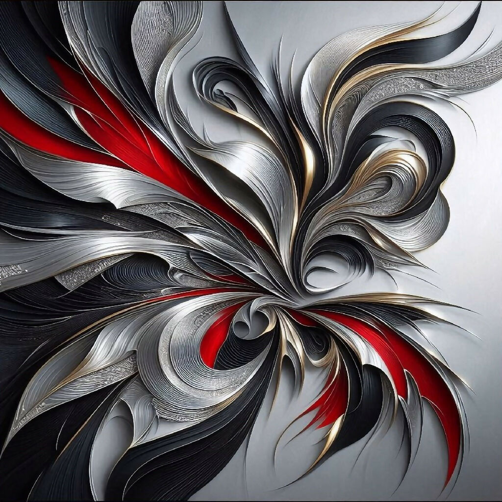 Abstract glamorous painting in silver red and black No. 1