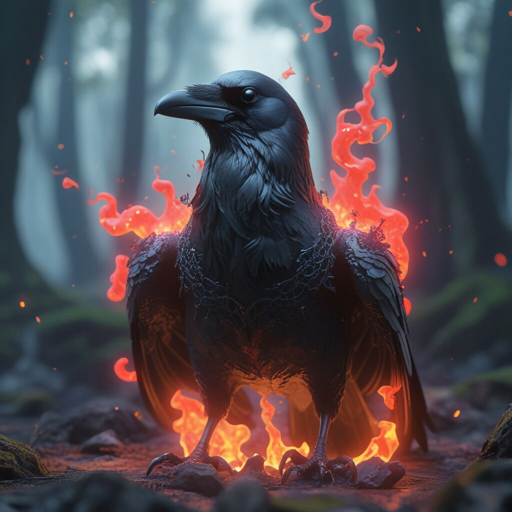 The ghost of a raven with made of fire and ashes