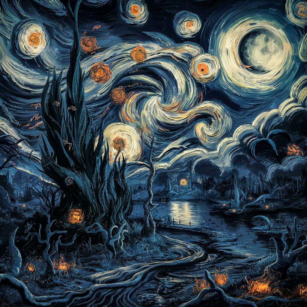 starry night van gogh horror art